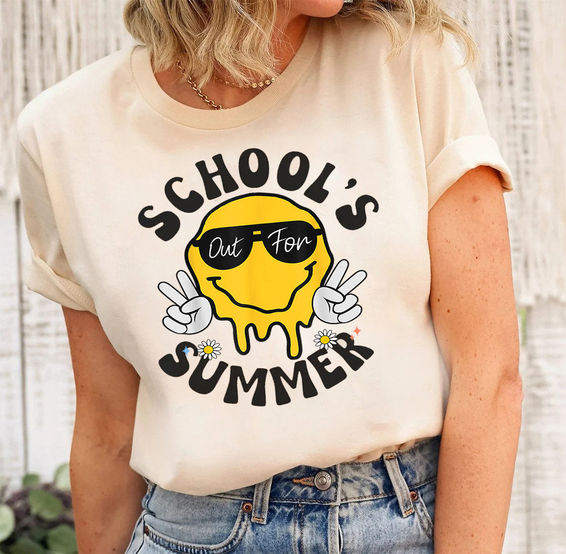 Funny Smiley Schools Out For Summer Shirt, Teacher Summer Holiday, Hap ...