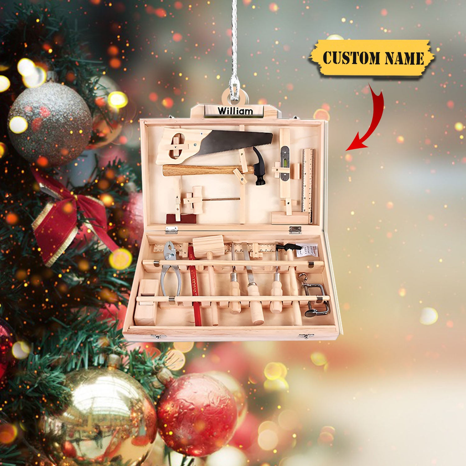 Personalized Carpenter Tool Box christmas ornament, Custom Name Carpen ...