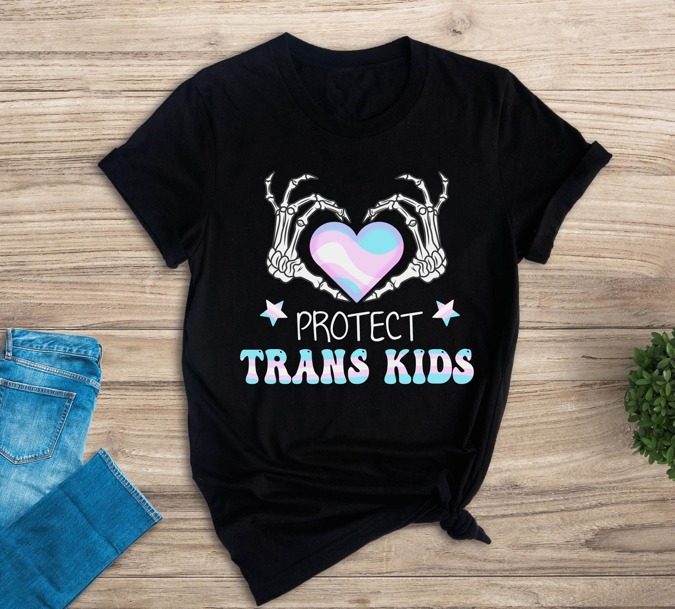 Protect Trans Kids Skeleton Heart Transgender Flag Equality T-Shirt ...