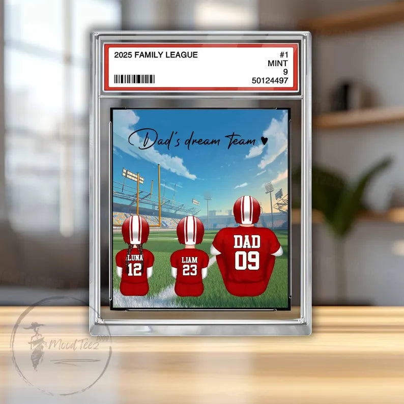 American Football Daddy's Dream Team No. 1 Dad Man & Kids Sitting Trad ...