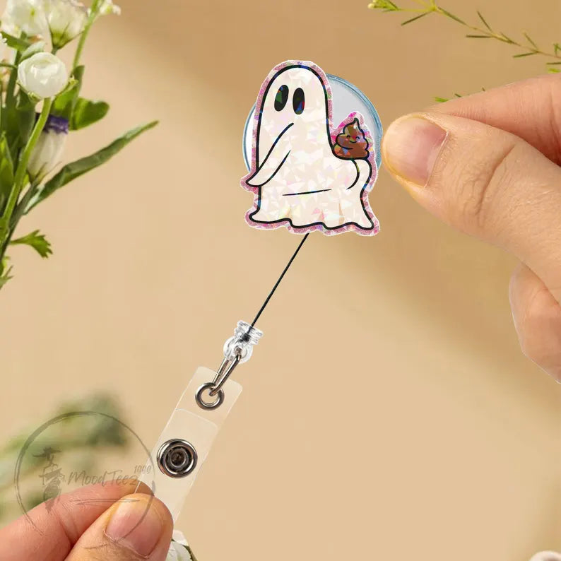 Funny Ghost Poop Badge Reel, Holographic ID Holder for Nurses & Teache ...