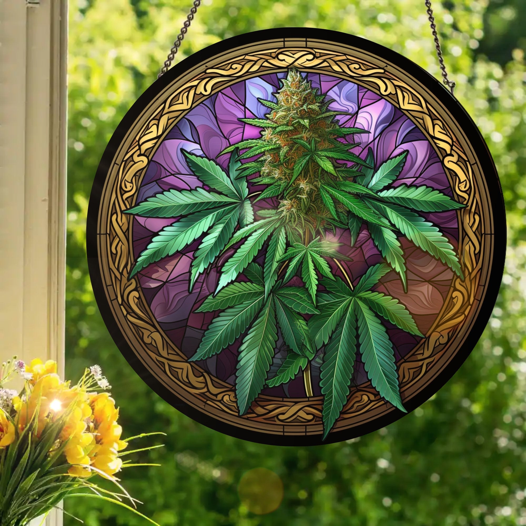 Purple Bud 420: Stained Glass Style Window Hanging – SimpleKool