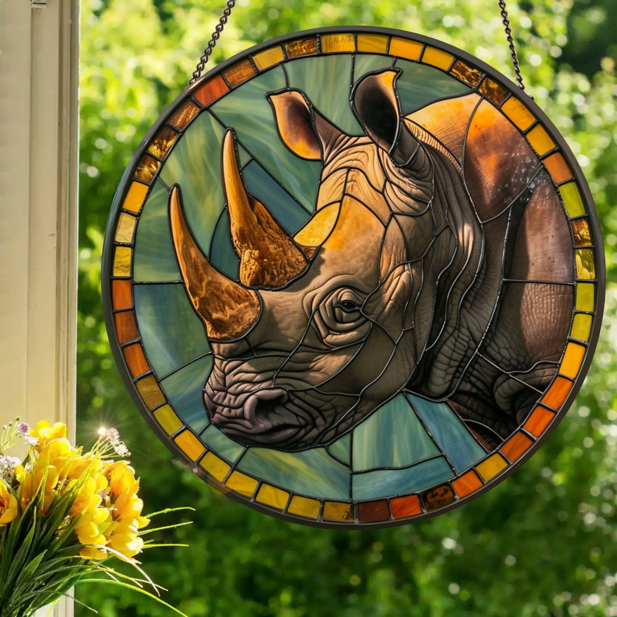 Rhinoceros: Stained Glass Style Window Hanging Made With Real Glass ...