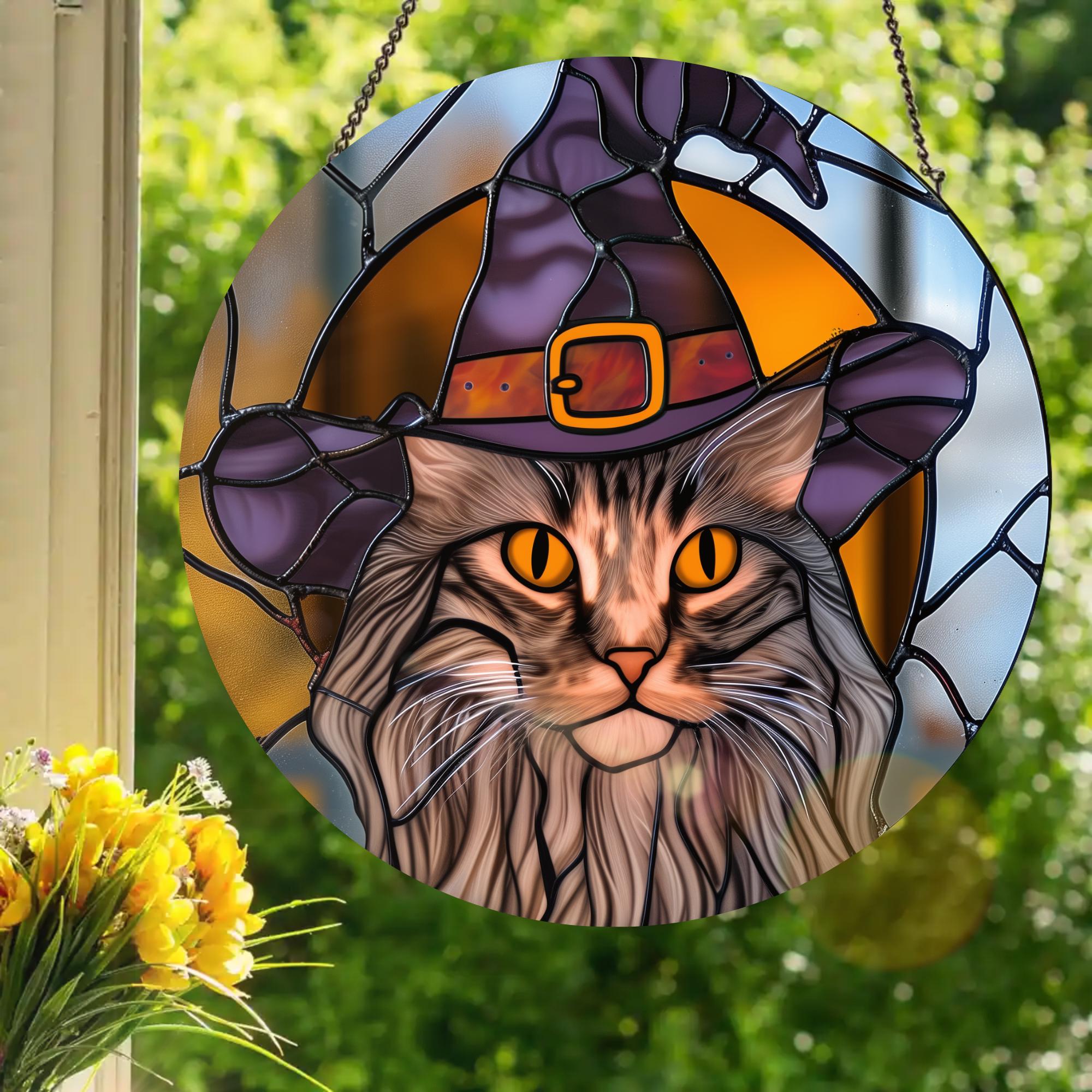 Witchy Kitty: Stained Glass Style Window Hanging Made With Real Glass ...