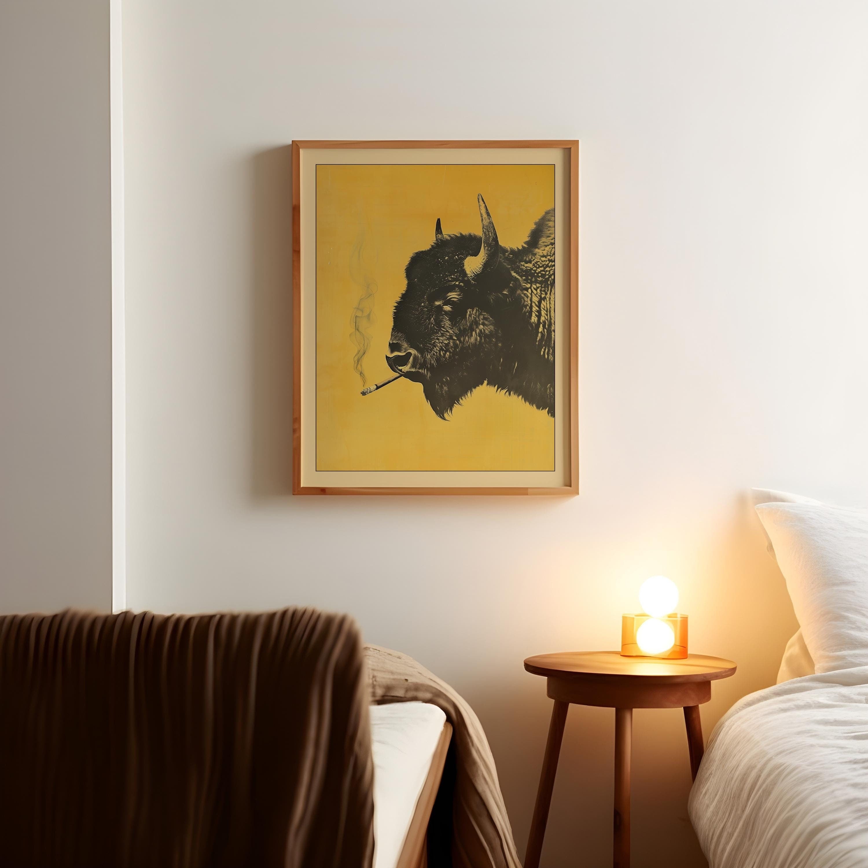 Bison Smoking a Cigarette Vintage Poster Art Funny Buffalo Retro Whims ...