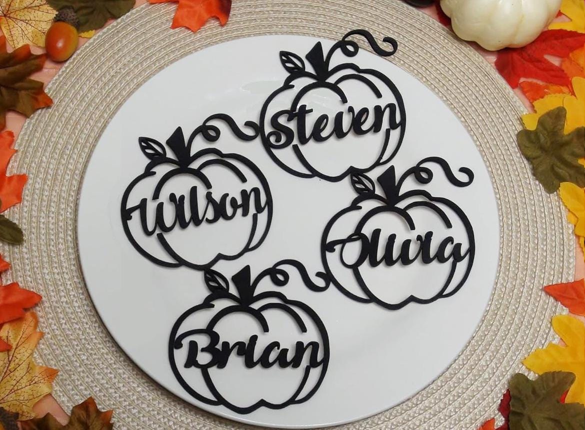 Thanksgiving Name Tags,Wooden Fall Place Tag,Personalized Pumpkin Name ...