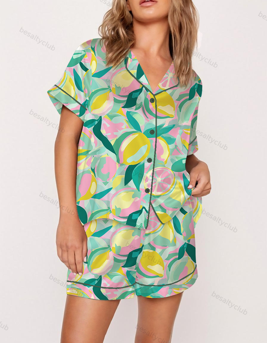 Pastel Lemon Dream Satin Pajama Set – SimpleKool