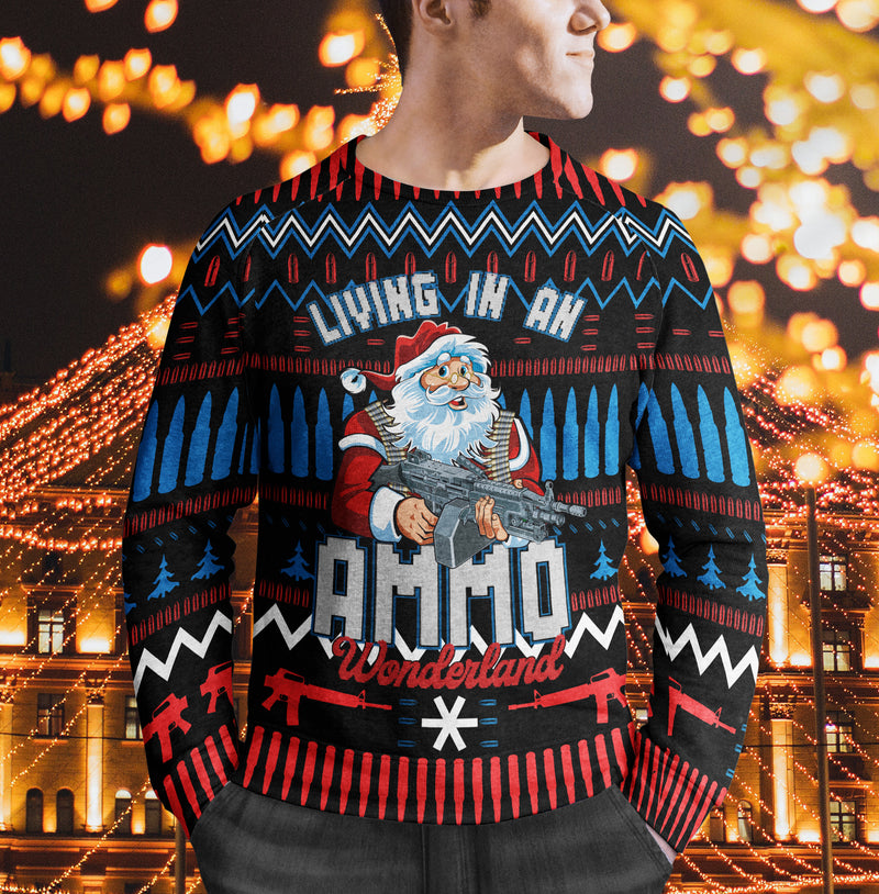 Living In An Ammo Wonderland Christmas Bad Santa Sweater Funny Merry C ...